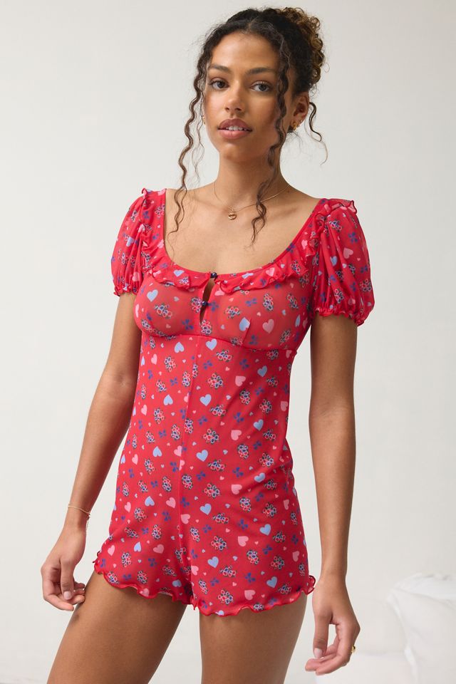 Only Hearts Heartbreaker Luna Sheer Mesh Romper | Urban Outfitters