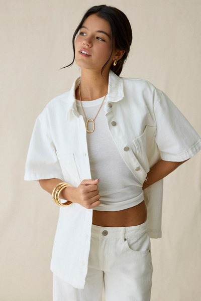 Glamorous Oversized Denim Short Sleeve Button-Up Shirt | Urban ...