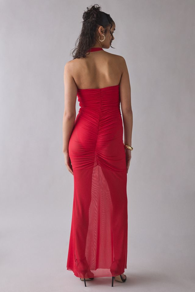 Robe maxi licou en filet transparent rouge Sid Kiss AFRM | Urban ...