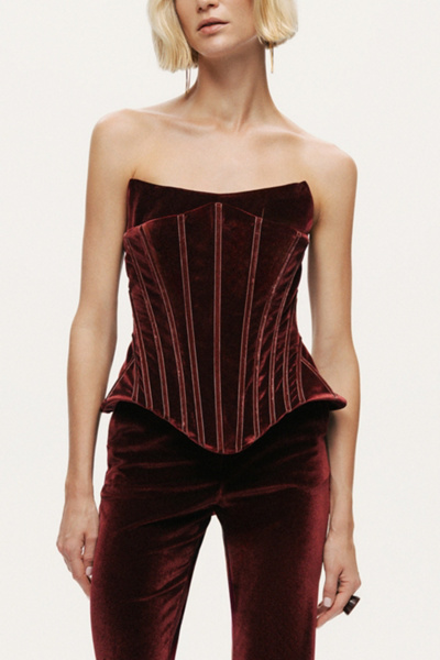 Nocturne Structured Velvet Corset Top | Urban Outfitters