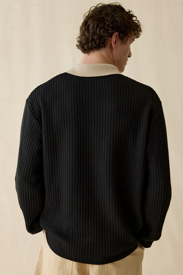 Les Deux Logo Waffle Knit Polo Sweater | Urban Outfitters