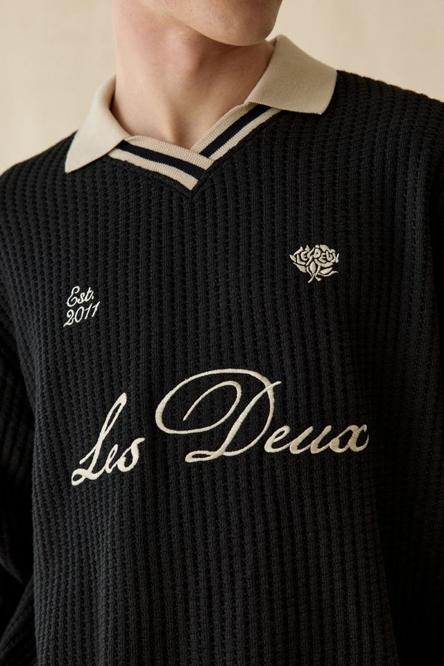 Les Deux Logo Waffle Knit Polo Sweater | Urban Outfitters