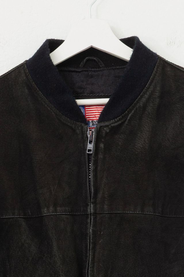 Vintage 1990s Distressed Black Suede Leather Bomber Jacket | Urban ...