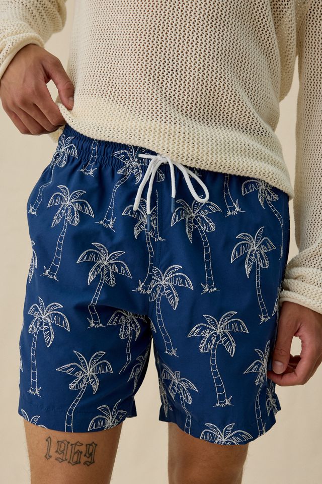 Sano Palm Tree Embroidery 6.5” Swim Trunks | Urban Outfitters
