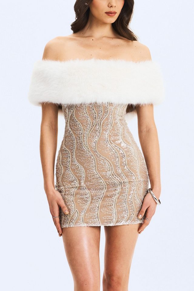 Miss Circle Averie Faux Fur Sequin Mini Dress | Urban Outfitters