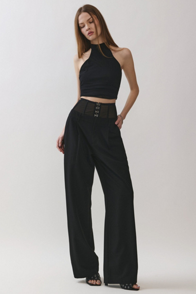 Personal Code Tara Mesh Corset Hook & Eye Trouser Pants | Urban Outfitters