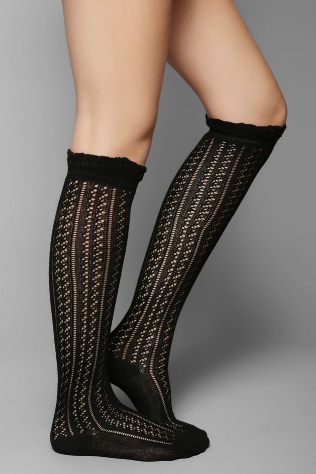 Soft Open-Crochet Ruffle Knee-High Sock | Urban Outfitters