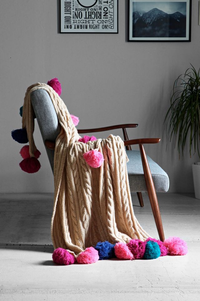 Plum & Bow Chunky Pompom Throw Blanket | Urban Outfitters