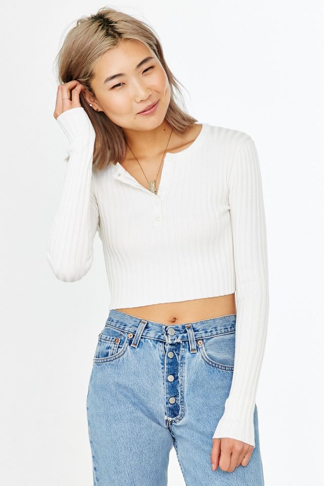 UNIF X UO Ribbed Cropped Henley Top | Urban Outfitters