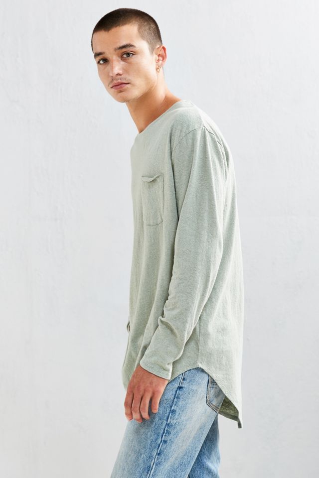 Nubby Linen Curved Hem Long Sleeve Tee | Urban Outfitters