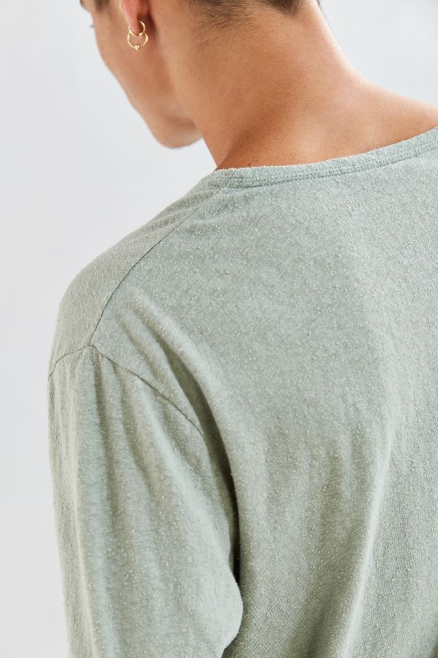 Nubby Linen Curved Hem Long Sleeve Tee | Urban Outfitters