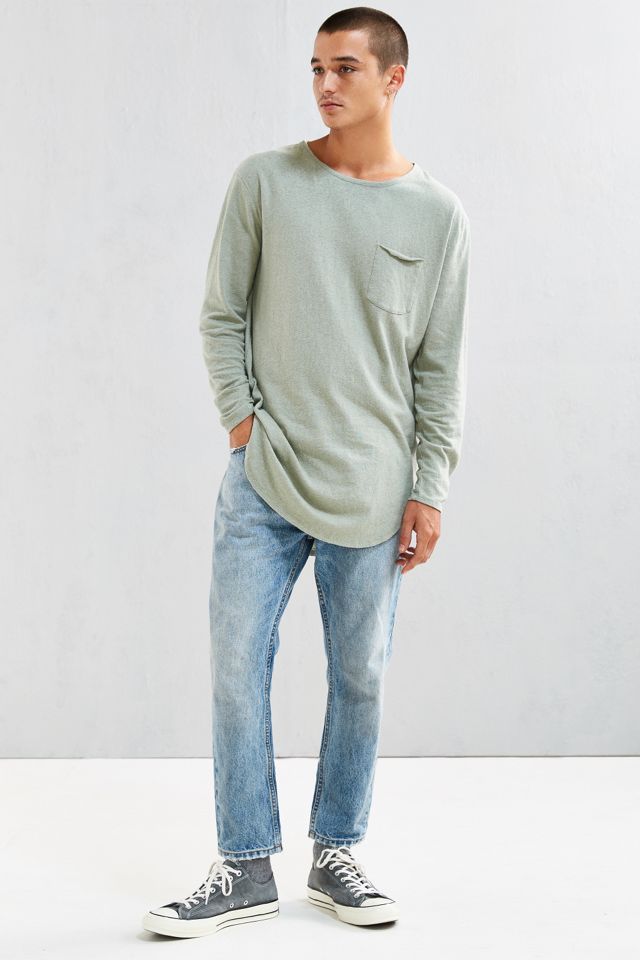 Nubby Linen Curved Hem Long Sleeve Tee | Urban Outfitters