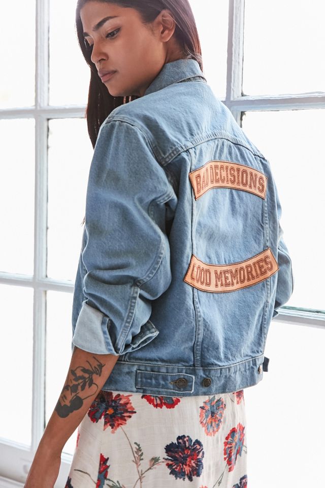 US By Understated Leather Slogan Denim Trucker Jacket | Urban Outfitters