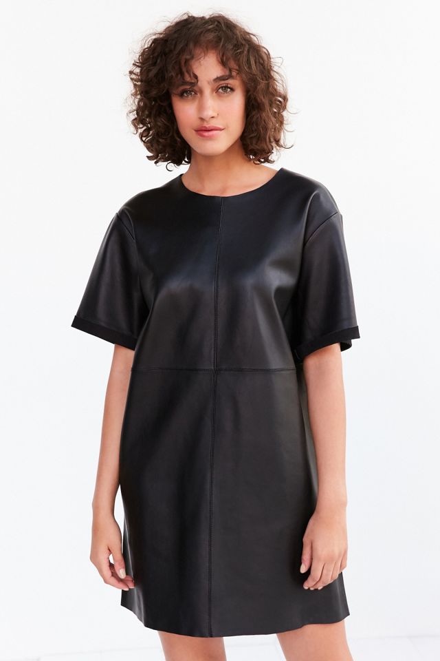 Silence + Noise Leather Boxy Mini T-Shirt Dress | Urban Outfitters