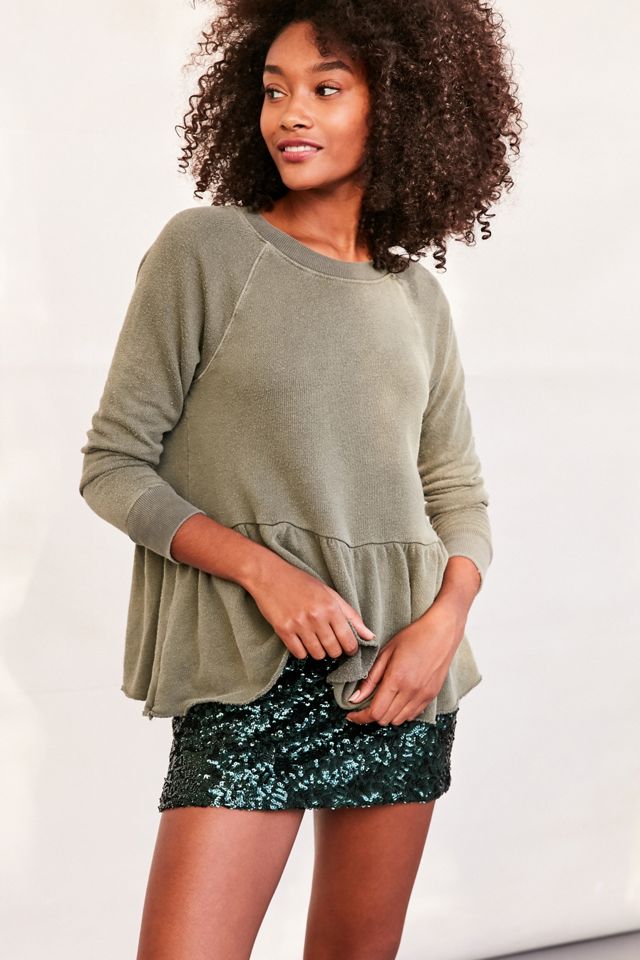 Truly Madly Deeply Clean Sweep Long-Sleeve Peplum Tee | Urban Outfitters