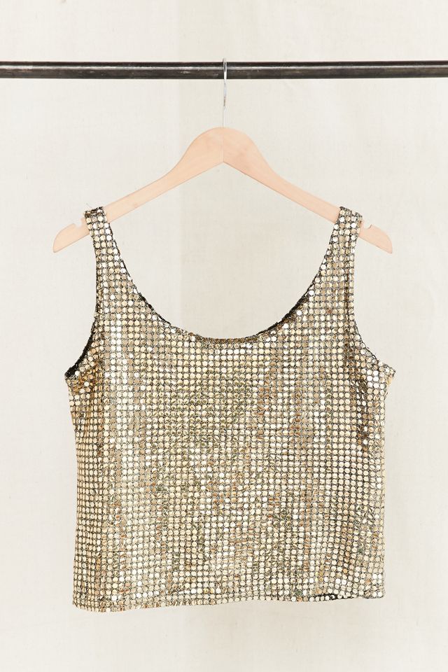 Vintage Gold Sequin Cropped Tank Top | Urban Outfitters