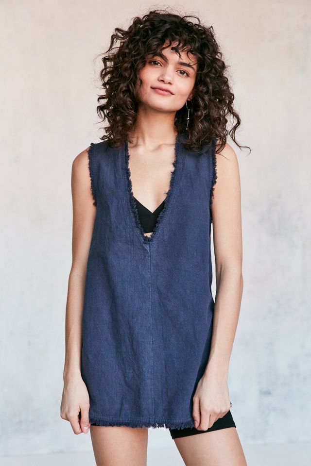 Silence + Noise Deep-V Frayed Denim Hem Tank Top | Urban Outfitters
