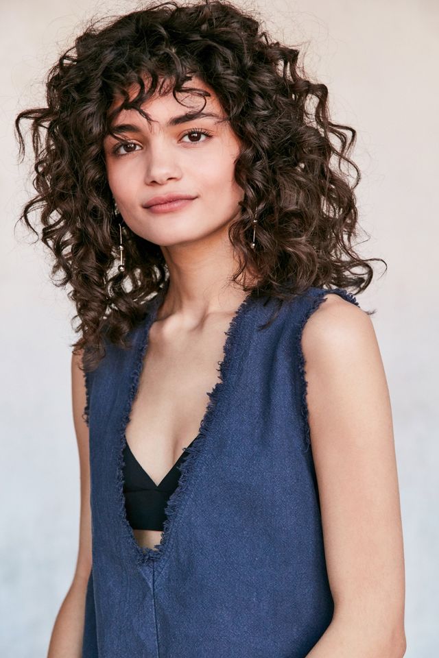Silence + Noise Deep-V Frayed Denim Hem Tank Top | Urban Outfitters