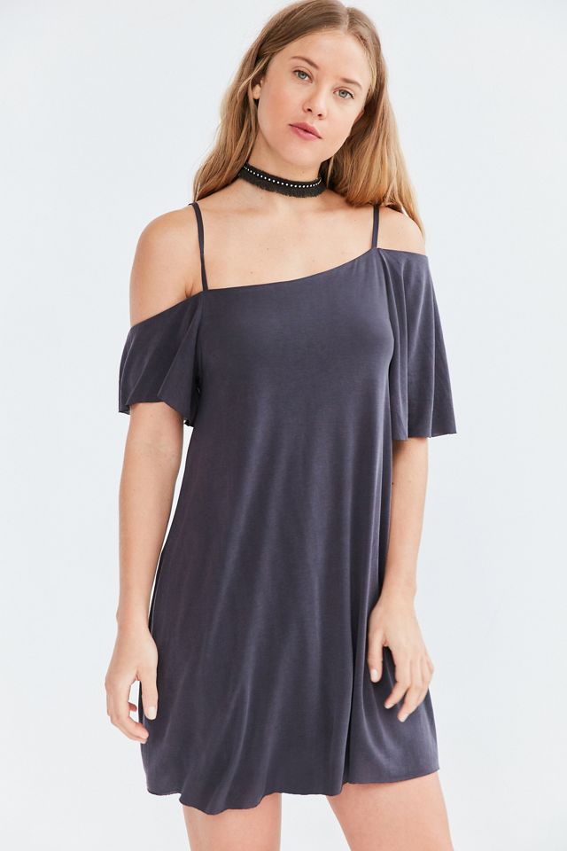 Silence + Noise Asymmetrical Cold-Shoulder Cupro Dress | Urban Outfitters