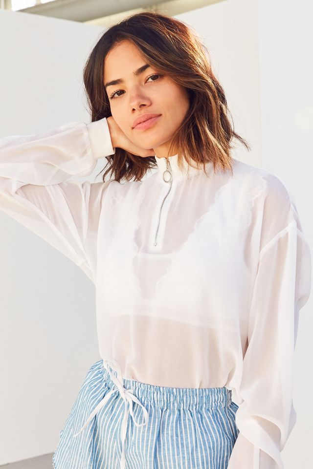 Silence + Noise Chiffon Popover Zip-Up Top | Urban Outfitters