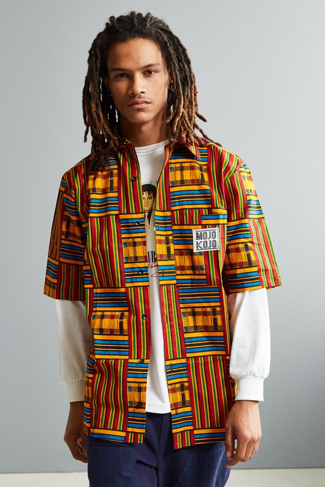 Mojo Kojo Kente Stripe Short Sleeve Button-Down Shirt | Urban ...