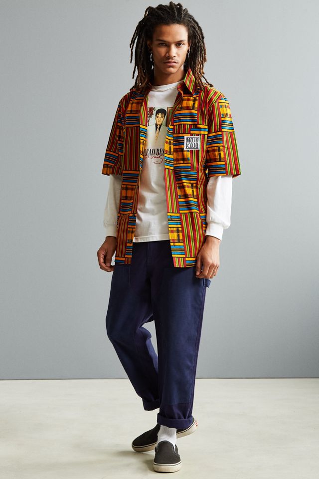 Mojo Kojo Kente Stripe Short Sleeve Button-Down Shirt | Urban ...