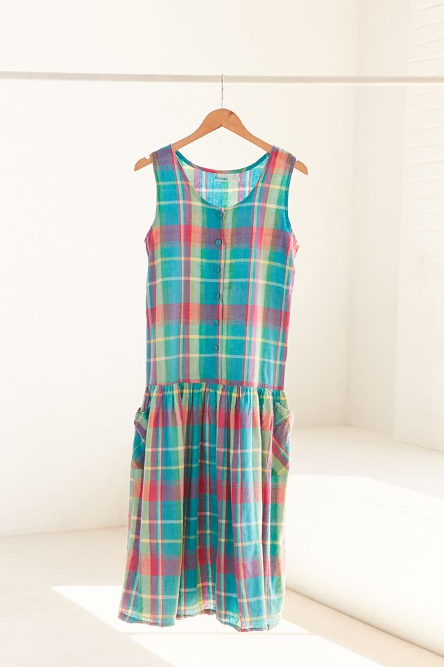 Vintage Bright Check Button-Front Maxi Dress | Urban Outfitters