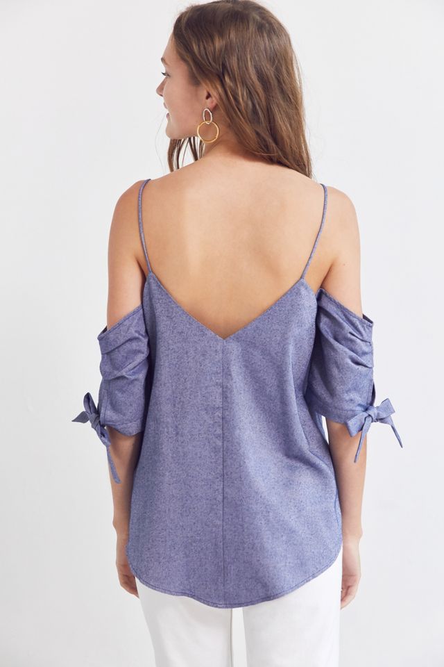 Silence + Noise Chambray Cold-Shoulder Tie Top | Urban Outfitters
