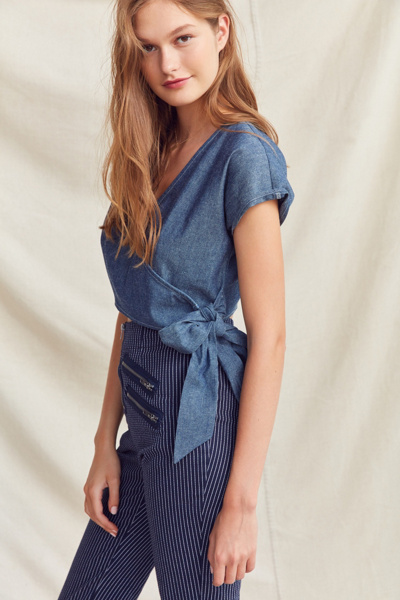Urban Renewal Remade Cropped Denim Wrap Top | Urban Outfitters