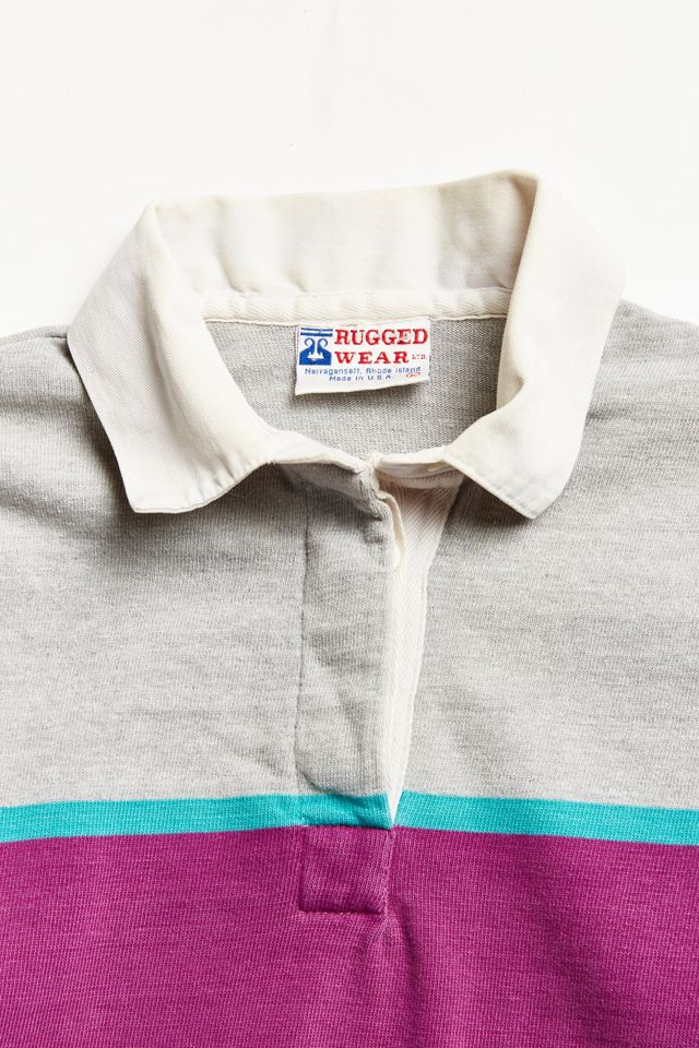 Vintage Grey + Raspberry Stripe Rugby Shirt | Urban Outfitters
