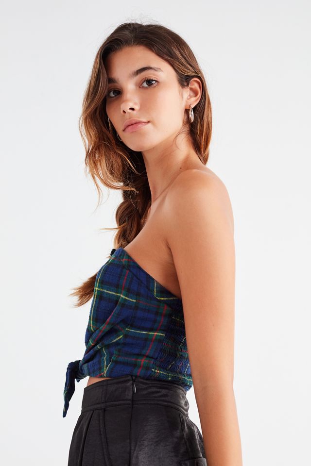 BDG Tie-Front Flannel Tube Top | Urban Outfitters