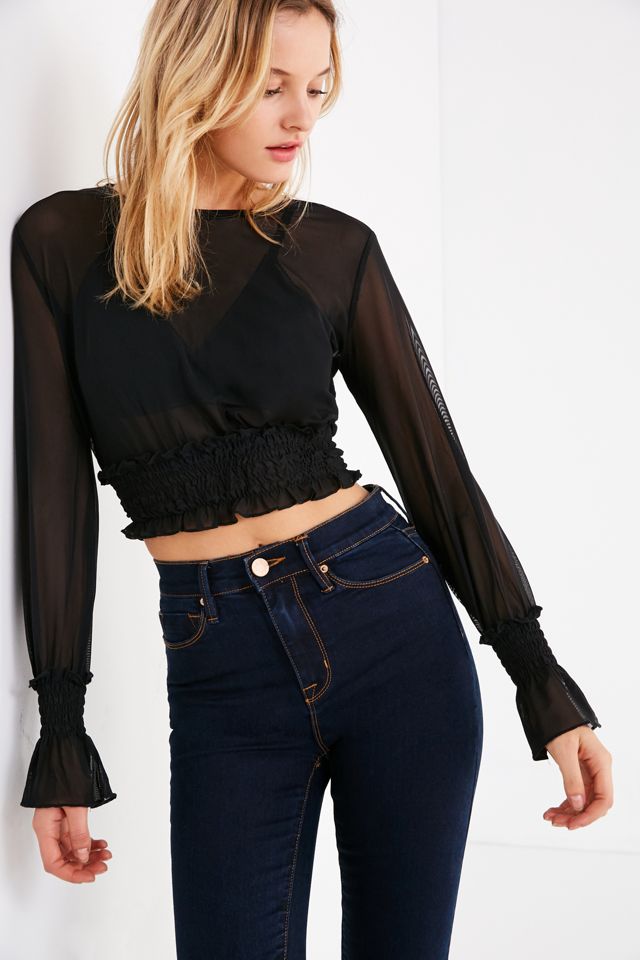 UO Sheer Mesh Bell Sleeve Top | Urban Outfitters