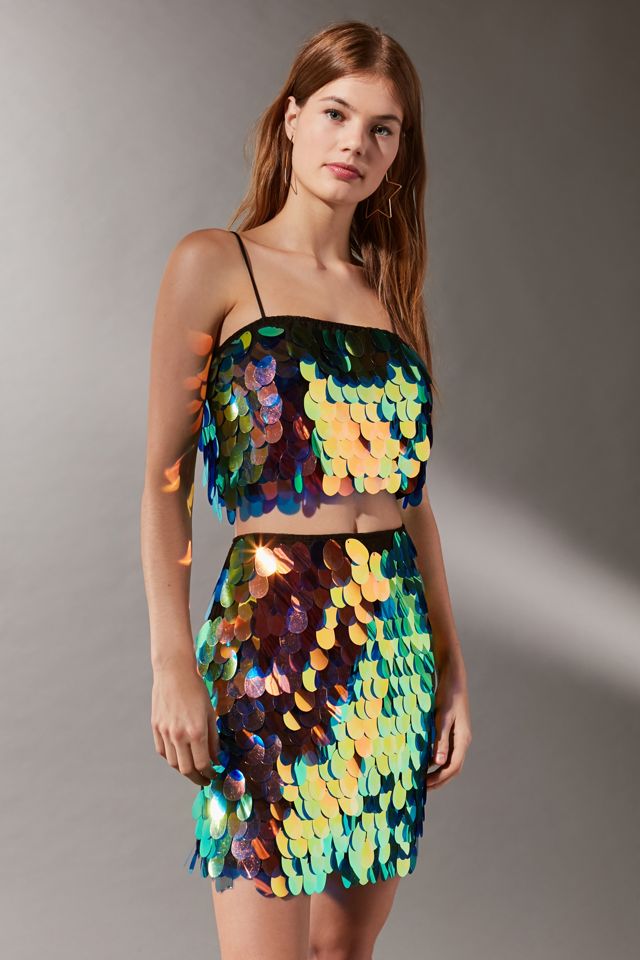 Motel Cadence Oversized Sequin Cropped Top | Urban Outfitters Canada