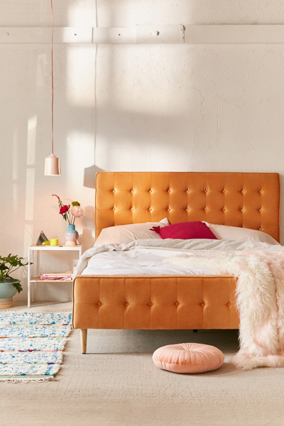 Layla Velvet Upholstered Bed Frame | Urban Outfitters