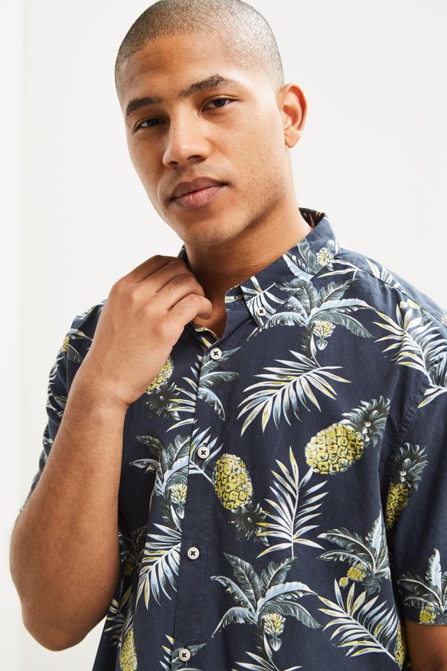 Barney Cools Black Floral Short Sleeve Button-Down Shirt | Urban Outfitters