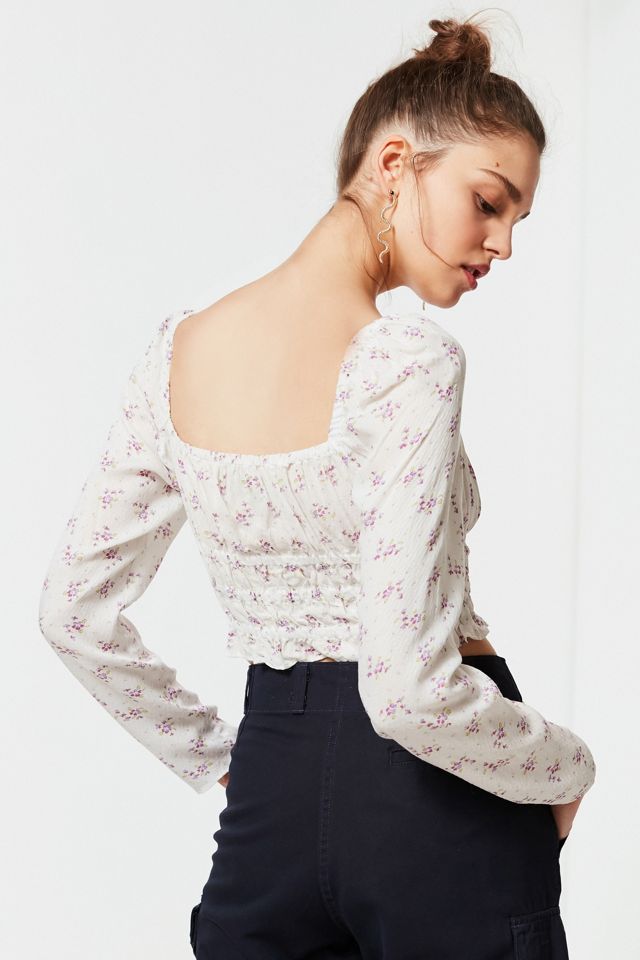 UO Bouquet Crop Smocked Top | Urban Outfitters