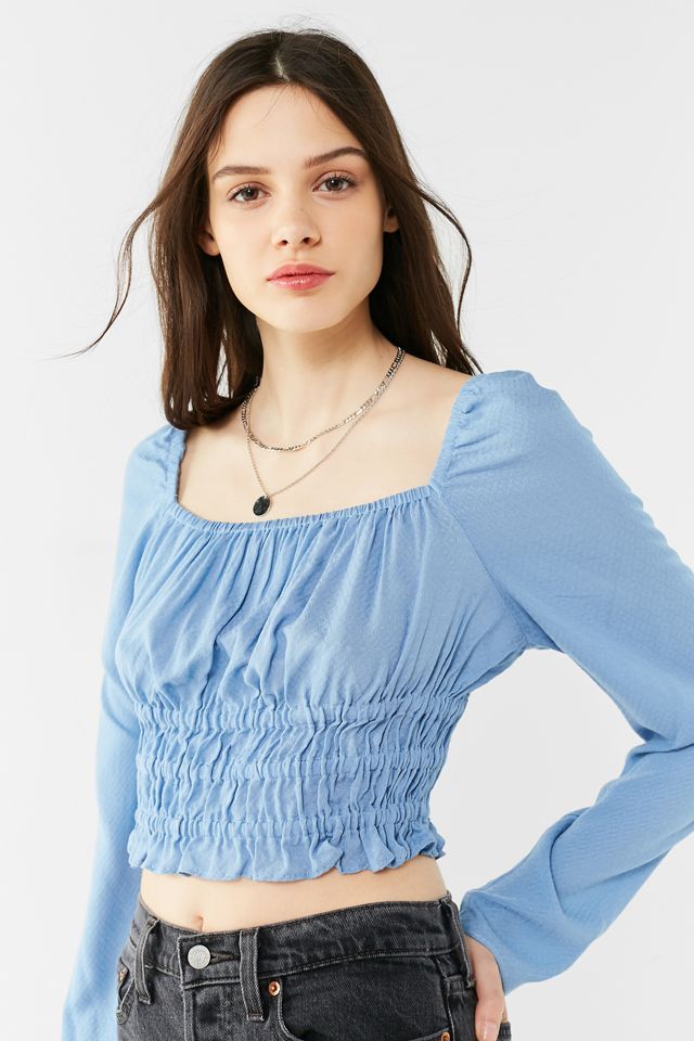 UO Bouquet Square-Neck Crop Smocked Top | Urban Outfitters