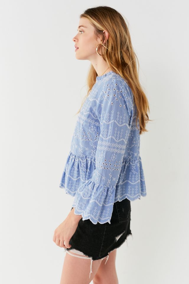 UO Embroidered Scallop Top | Urban Outfitters