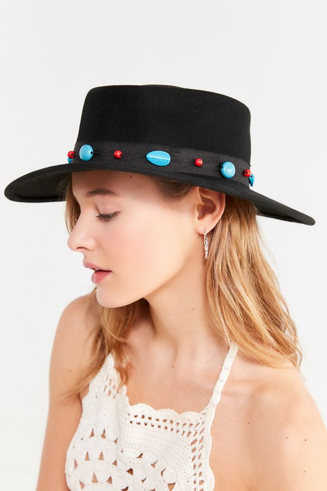 Telescope Turquoise Trim Felt Boater Hat | Urban Outfitters Canada