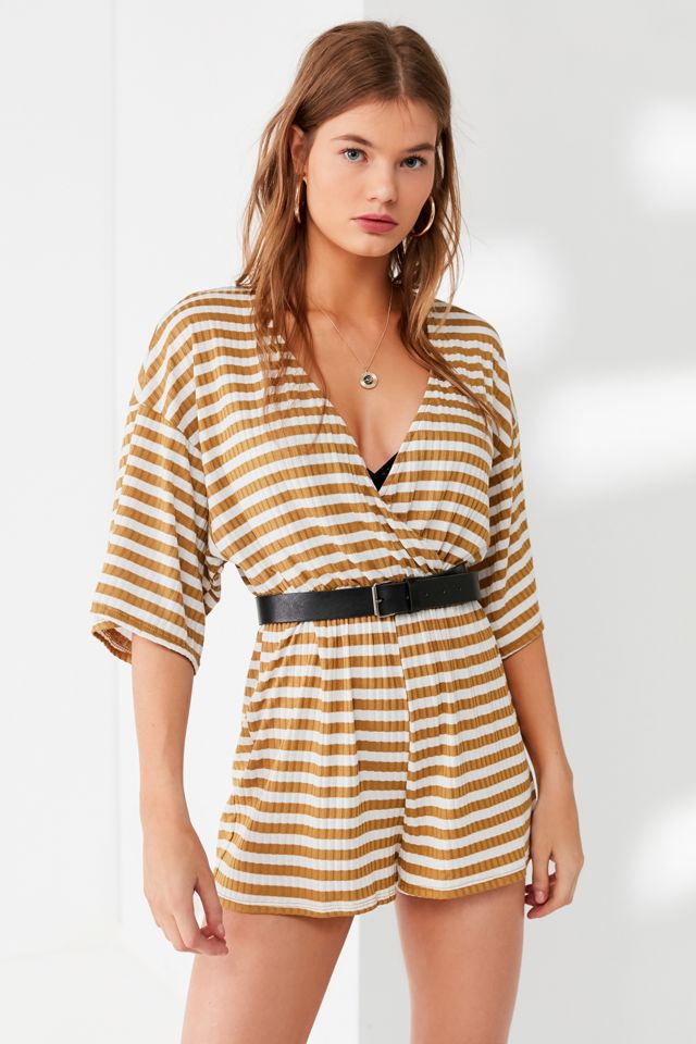 UO Ribbed Knit Surplice Romper | Urban Outfitters