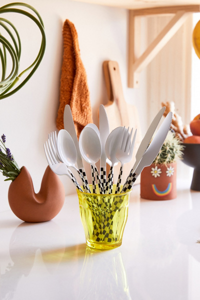 12-Piece Checkered Flatware Set | Urban Outfitters