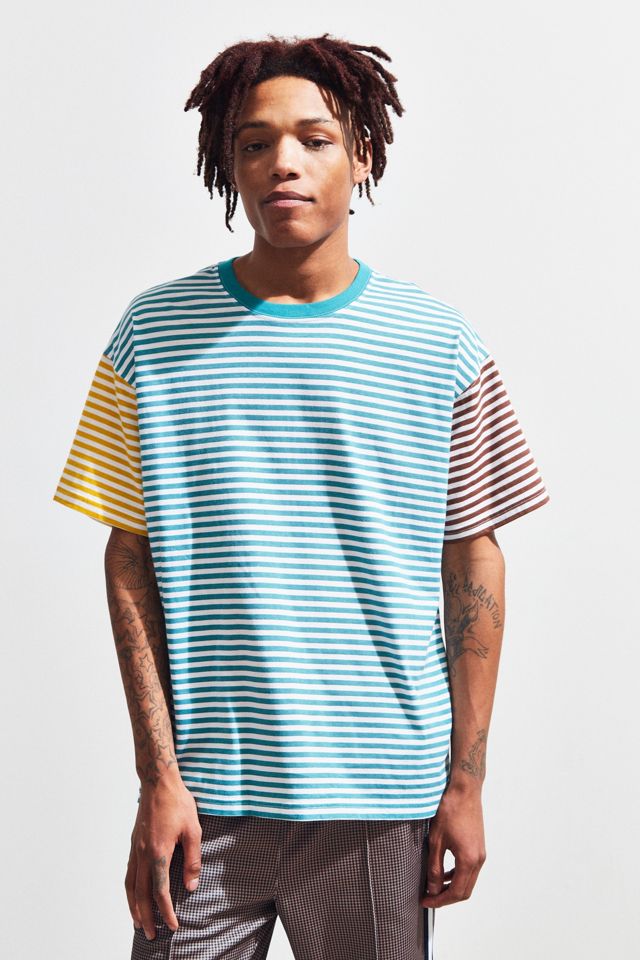 UO Blue Stripe Tri Block Tee | Urban Outfitters Canada