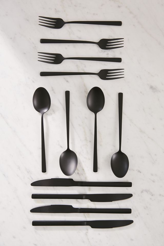 12-Piece Matte Black Flatware Set | Urban Outfitters