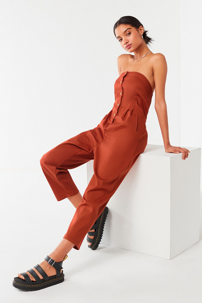 UO Strapless Button-Down Jumpsuit | Urban Outfitters