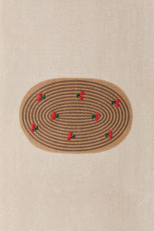 Embroidered Cherry Oval Rug | Urban Outfitters Canada
