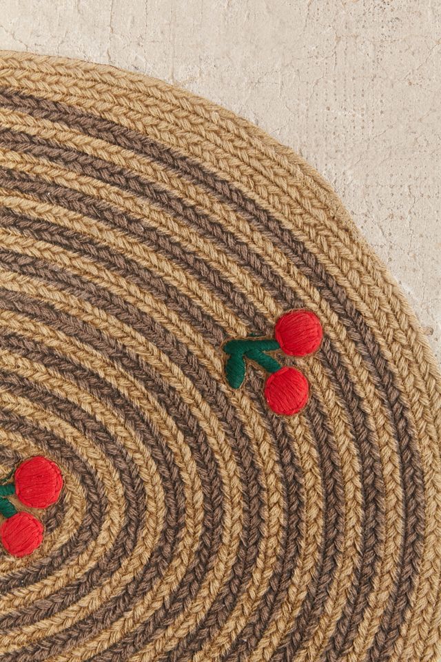 Embroidered Cherry Oval Rug | Urban Outfitters Canada