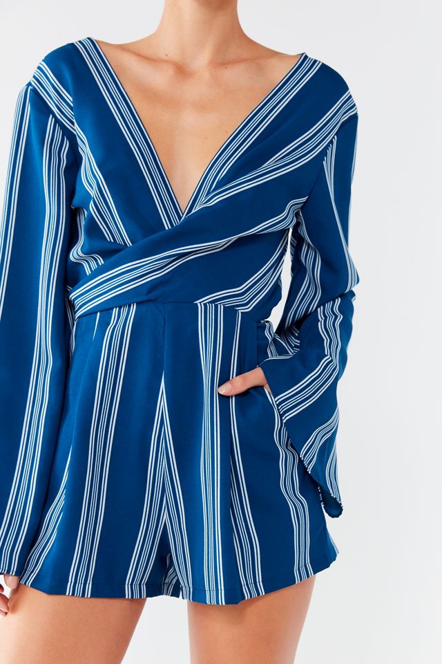 UO Striped Surplice Romper | Urban Outfitters