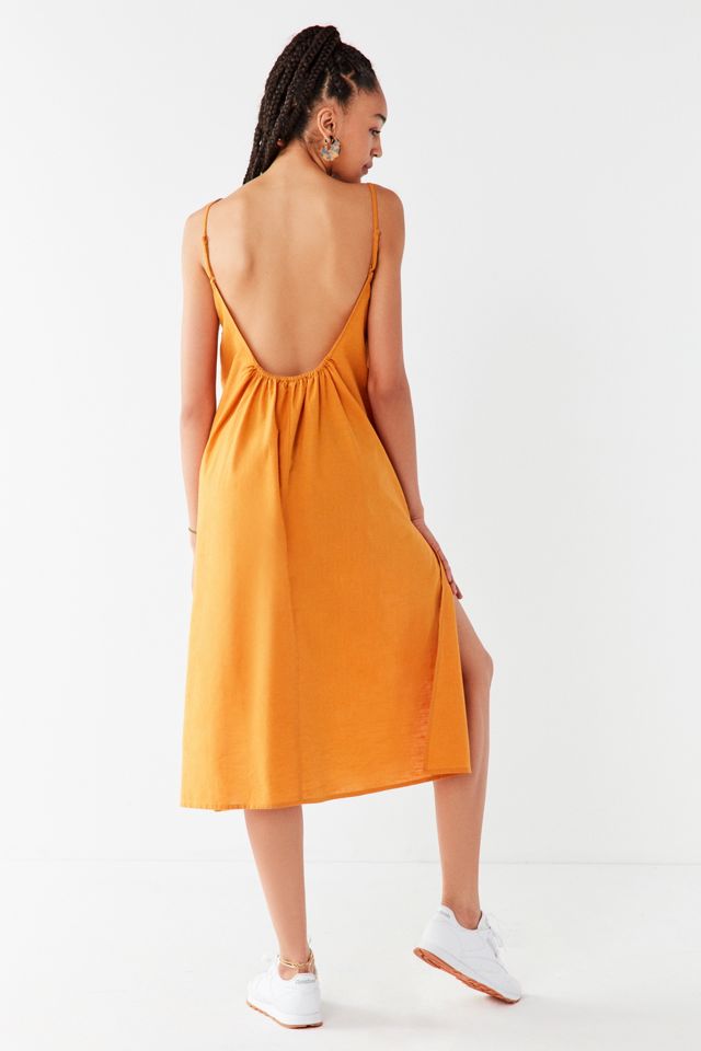 UO Backless Linen Midi Dress | Urban Outfitters