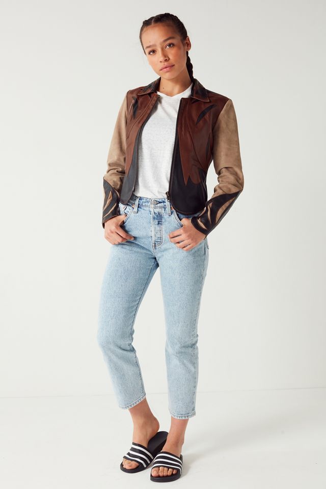 UO Leather Colorblock Jacket | Urban Outfitters