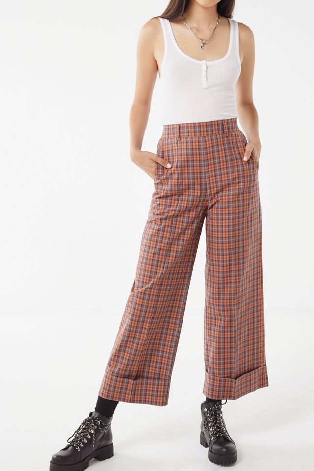 UO Plaid Deep Cuff Puddle Pant | Urban Outfitters